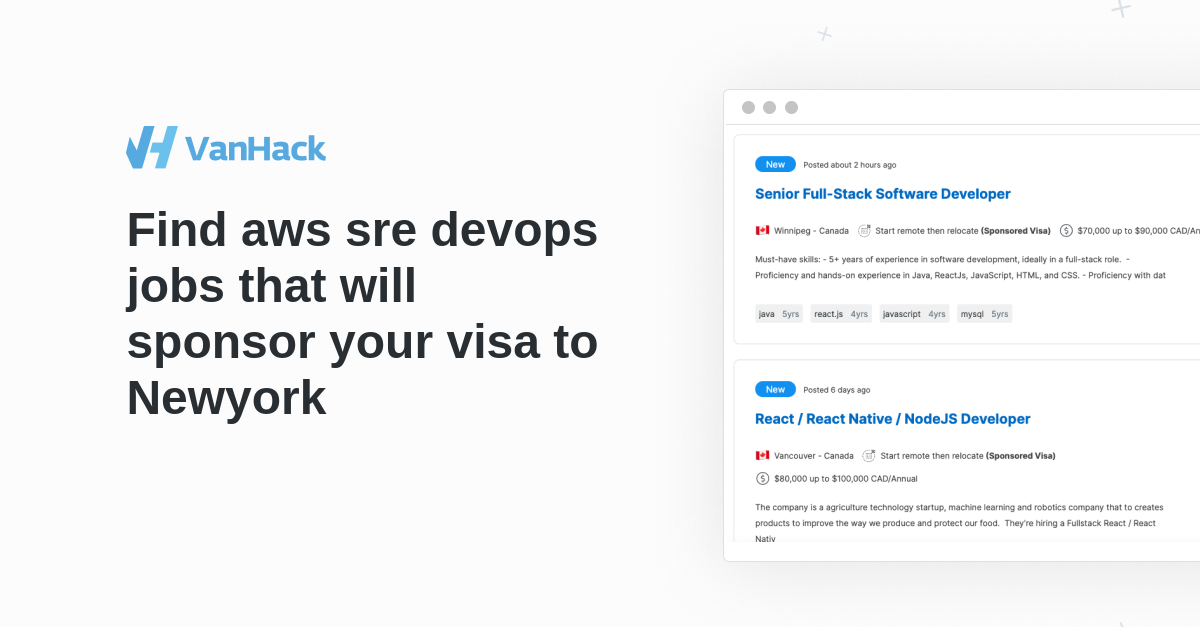 Aws sre devops jobs in Newyork - VanHack